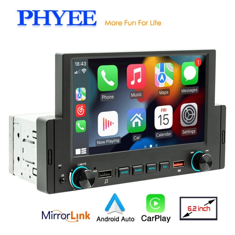 1 Din 6.2 inch CarPlay Car Radio Bluetooth Android-Auto MP5 Player Hand ...
