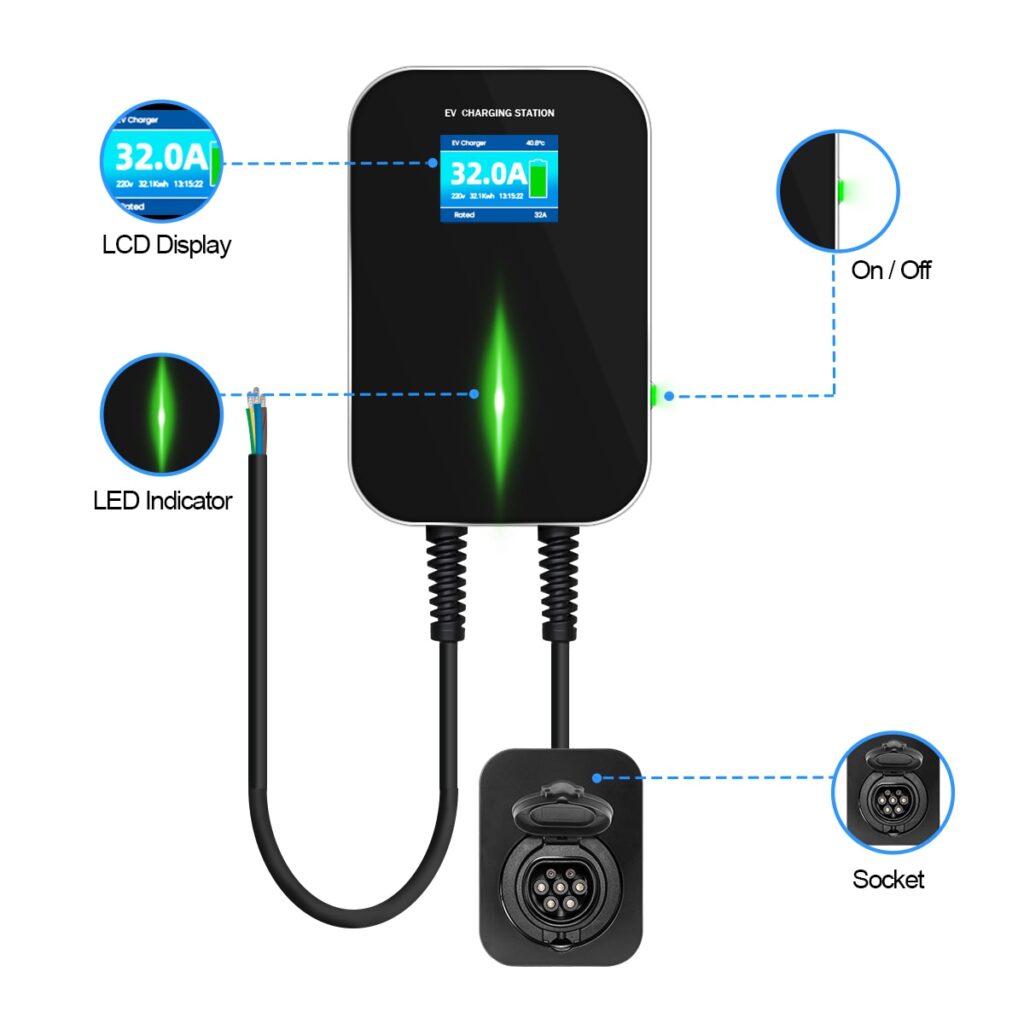 MOREC EV Charger 32A EVSE Wallbox Electric Vehicle Car Charging Station 220V Type 2 Socket 1 ...